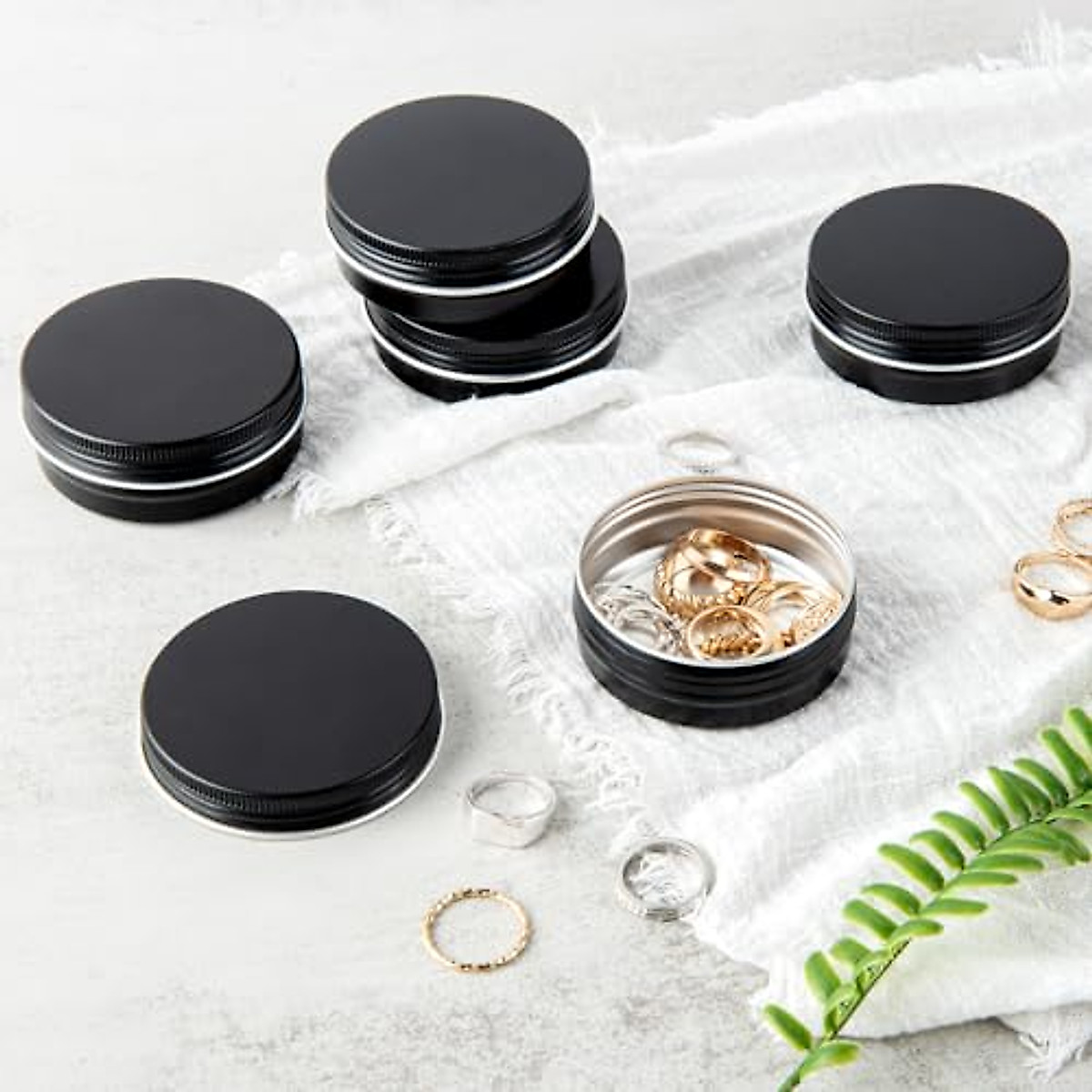 Restaurantware RW Base 2 Ounce Tin Storage Boxes 10 Round Tin Boxes With Lids - Durable Screwable Lids Black Aluminum Storage Containers Customizable Fits Mints Pills Or Herbs