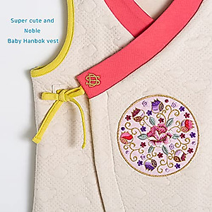 SWEETDEW Unisex Infant Baby Girls Boys Organic Cotton Vest, Sleeveless Coat,Lightweight Hanbok Vest, Contemporary Korean Style (Off White)