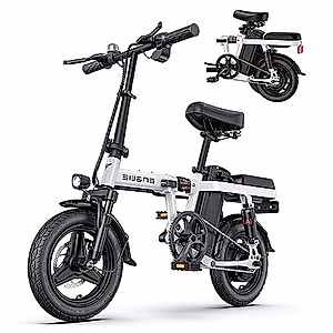 BPNN Electric Bike for Adult Folding, Ebike 7 Shock Absorbers 14" Tire 350W（600W Peak Power Motor） 48V 10Ah 19.2MPH E Bike City Cruiser Commuter Electric Bicycles E-Bike