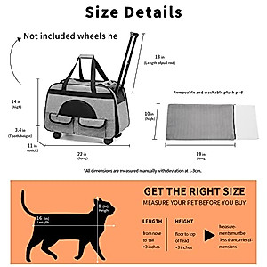 Large Rolling Cat Carrier with on Wheels, Small Dog Pet Car Travel Carrier Collapsible Bag with Rollers Wheels, Carrier for Cats under to 35 LBS/ Dog Puppy under 16 LBS ( Large Size, Not for Airplane)