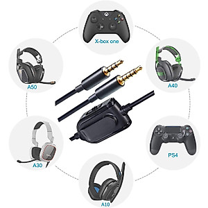 LecLooc A10 A40 Replacement Cable Inline Mute Volume Control for Astro A10/A40/A30/A50 Headsets Cord, Xbox One Play Station 4 PS4 Headphone Audio Extension Cable 6.5 Feet
