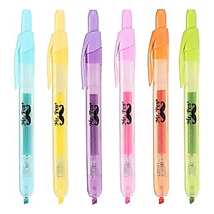 Mr. Pen- Retractable Highlighters, 6 Pack, Pastel Colors, Chisel Tip, No Smear Click Highlighter, Bible Journaling Highlighter, Highlighter Markers Retractable, Highlighter Pens, Mild Highlighters