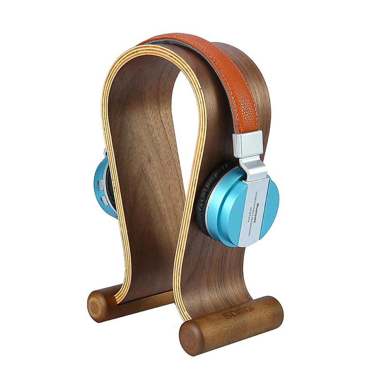 mewmewcat Headphone Stand, Wooden Walnut Wood Headphone Gaming Headset Display Stand Holder Hanger Black Walnut