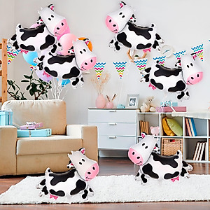 6 Pcs Cow Balloons,Cow Shape Mylar Foil Balloon,Cow Print Balloons Farm Animal Balloons for Birthday Party Baby Shower Farm Animal Theme Party Decorations Supplies