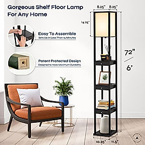 ATAMIN Aaron 72" Floor Lamps for Living Rooms, Premium Tall Floor Lamp with Shelves and Drawers, Sturdy Shelf Floor Lamp for Bedrooms, Standing Lamps with Shelves, Shelf Lamps with LED Bulb - Black