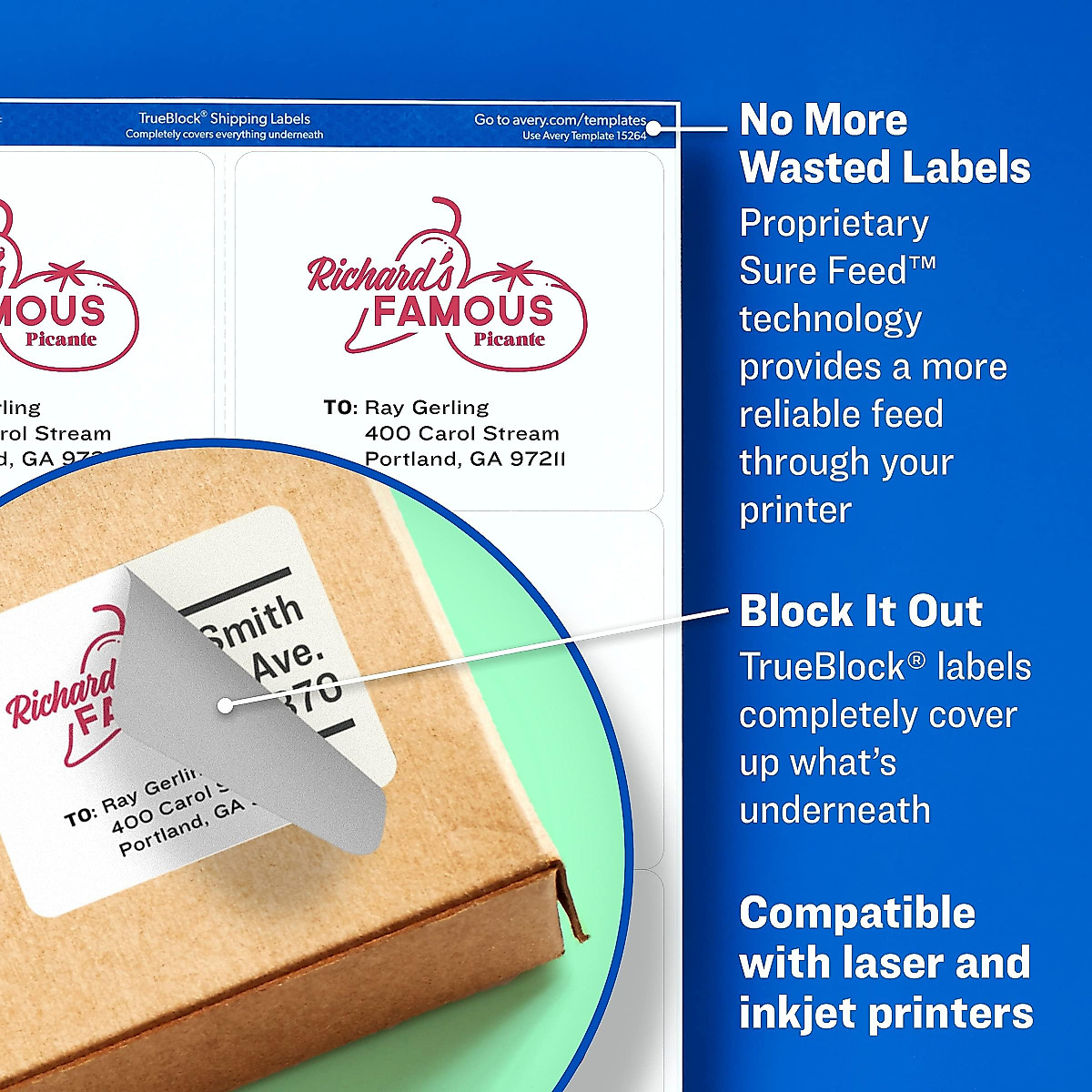 Avery 5164 TrueBlock Shipping Labels, Laser Print, 3-1/3 x 4, White, 600/Box