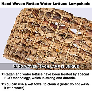 Casamoon Farmhouse Rattan Floor Lamp for Bedroom, Water Lettuce Hand-Knitting Shade Tall Standing Light for Living Room Corner Lighting, Mid Century Rustic Vintage Home Décor, Black