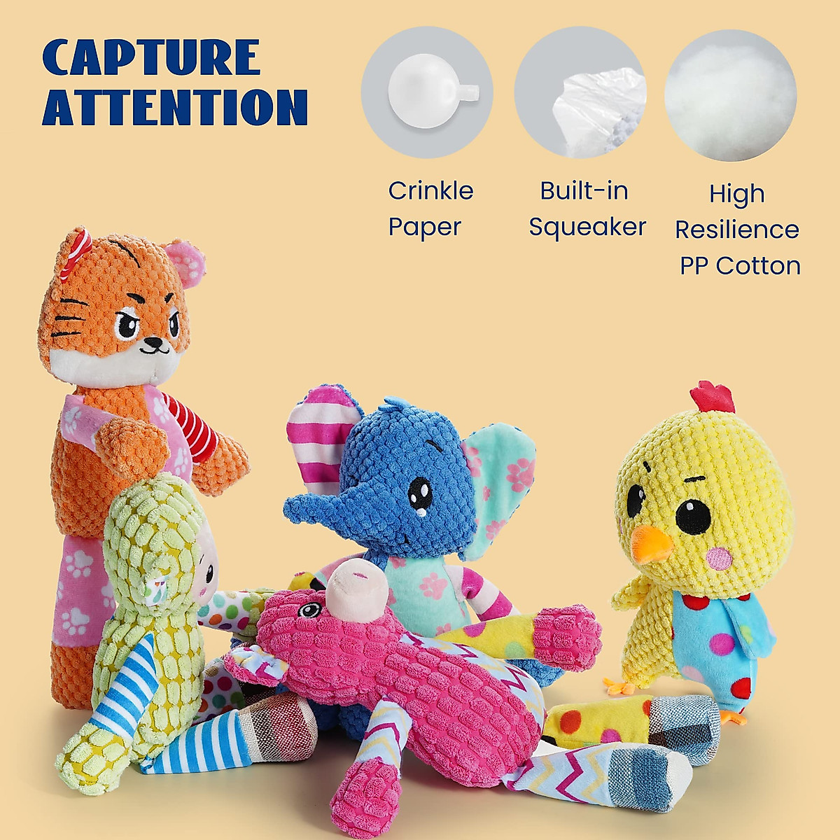 Nocciola Stuffed Crinkle Squeaky Dog Toys: 5 Pack Cute Animal Plush Dog Toys for Small Medium Size Dogs, Durable Puppy Chew Toys for Boredom and Calming Aid, Christmas Dog Toys for Small Dogs