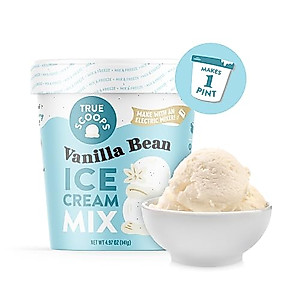 True Scoops 2-Pack Vanilla Bean Ice Cream Mix. Add One Ingredient - Half & Half! Makes 1 Pint of Ice Cream With An Electric Mixer. Made With Real Vanilla Beans. Gluten-Free, Peanut-Free, and Kosher.