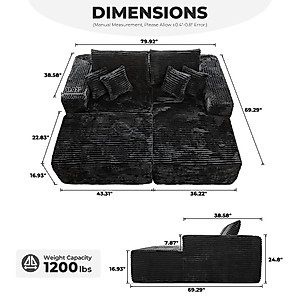 CAODOC Modular Sectional Sofa Bed,79"x 69" No Assembly Required Lounge Chaise Chair,Cloud Plush Modern Sleeper Loveseat for Living Room Bedroom(Right Facing Chaise,Black)
