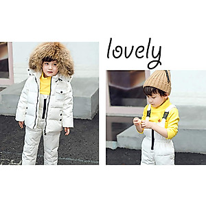 SANMIO Baby Boys Girls Two Piece Snowsuit, Toddler Winter Hooded Puffer Down Jacket Coat with Ski Bib