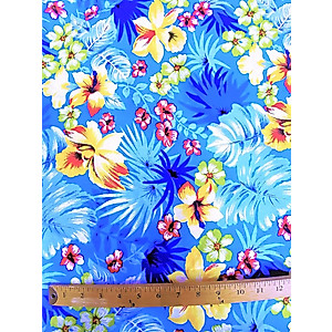 Keily & Megan Inc, 60" Wide Colorful Hawaiian Summer Breeze Floral Print Poly Cotton Fabric by The Yard (Aqua Blue, 3 Yards)