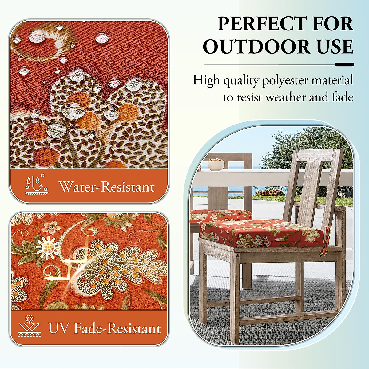 Wellsin Outdoor Chair Cushions for Patio Furniture - Outdoor Cushions for Chairs - Waterproof Patio Chair Cushions Set of 4, 18.5"X16"X3", Flower Red