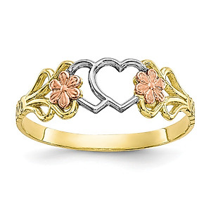 Jewels By Lux 10K Two Tone Color Gold & Rhodium Double Heart Ring