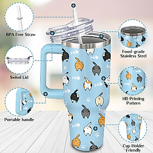 30 oz Cat Tumbler with Handle and Straw, Cat Butts Stainless Steel Vacuum Insulated Travel Coffee Mug Cup Water Bottle, Cat Stuff Accessories Decor, Cat Lover Gifts for Women Girls