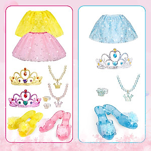 Meland Princess Dress Up for Girls - Dress Up Clothes for Girls with Princess Shoes, Princess Toys for Girls 3,4,5,6 Year Old
