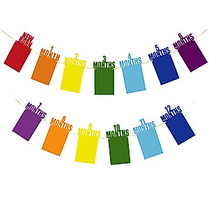 1st Birthday Banner for Boys Girls Party Decoration, Custom Banner for Baby with Photo from Newborn to 12 Months, Monthly Milestone Photograph for First Birthday Party