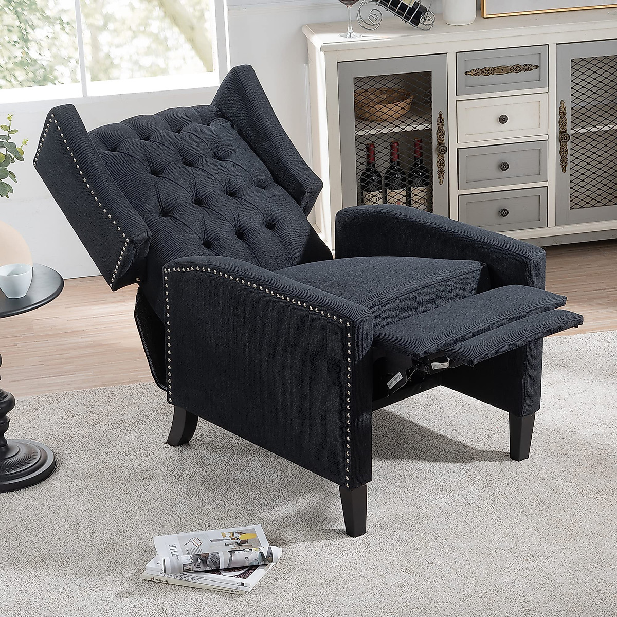 Wingback Recliner Chair Fabric Living Room Chairs Modern High Back Accent Chair Comfy Reading Chair Tufted Wing Back Chairs with Arms for Bedroom Office, 27.16" Wide, Black