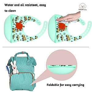 SAORI Corp. Silicone Feeding Bibs |Silicone Bib, Unisex, Storage Pocket | Dishwasher Safe Waterproof Adjustable. Flexibles(Santa)