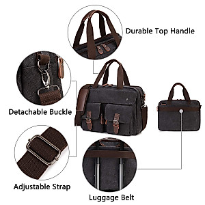 RAVUO Messenger Bag for Men, Water Resistant Mens Briefcase 15.6 Inch Laptop Bag Large Canvas Shoulder Satchel Bag