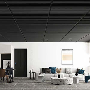 Art3d 12 Pack 2ft x 4ft Drop Ceiling Tiles in Black, Slat Design 3D Wall Panels for Interior Wall Decor 24in x 48in