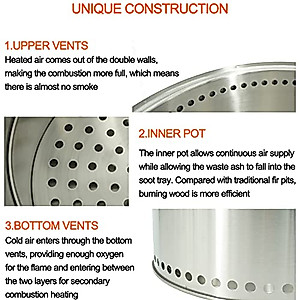 Yumpanda 16" Smokeless Outdoor Fire Pit Stove Wood Campfire Grill for Outside Stainless Steel