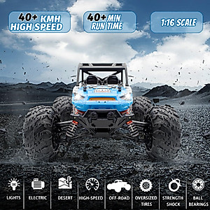 Losbenco High Speed RC Cars 40KPH for Adults, 1:16 Scale Remote Control Car, 4WD All Terrain Off-Road Monster RC Truck with Bright Headlight 2 Rechargeable Batteries for Kids and Adults