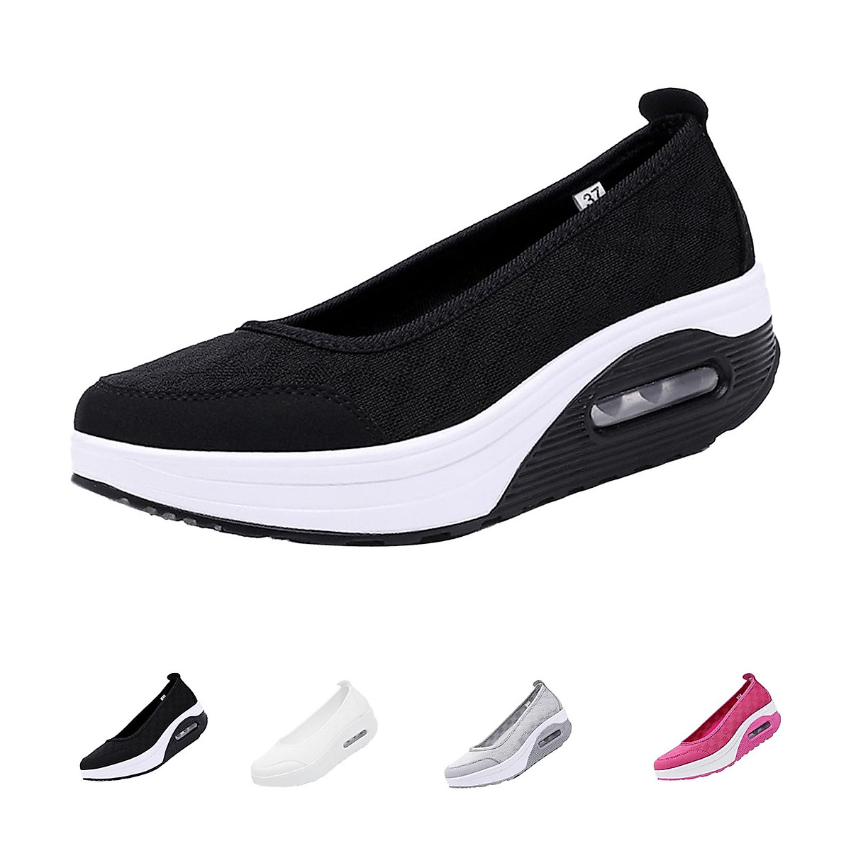 Keilinia Women's Slip on Breathe Knitted Sneakers,Lightweight Comfy Air Cushion Low Orthopedic Wedge Running Nursing Shoes (6,Black)