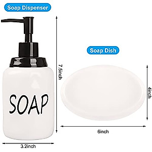 Gails Willing Bathroom Accessories Set, Ceramics Farmhouse Bathroom Decor Accessory Completes with Soap Dispenser, Cotton Jar, Vanity Tray, Toothbrush Holder (White)