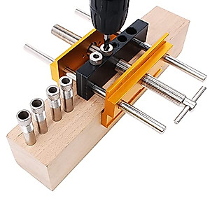 AUTOTOOLHOME Self Centering Doweling Jig Plus 6 inch Widen Wood Dowel Jig Kit Drill Jig for Straight Holes 6 Drill Guide Bushings Set Woodworking Joints Tools