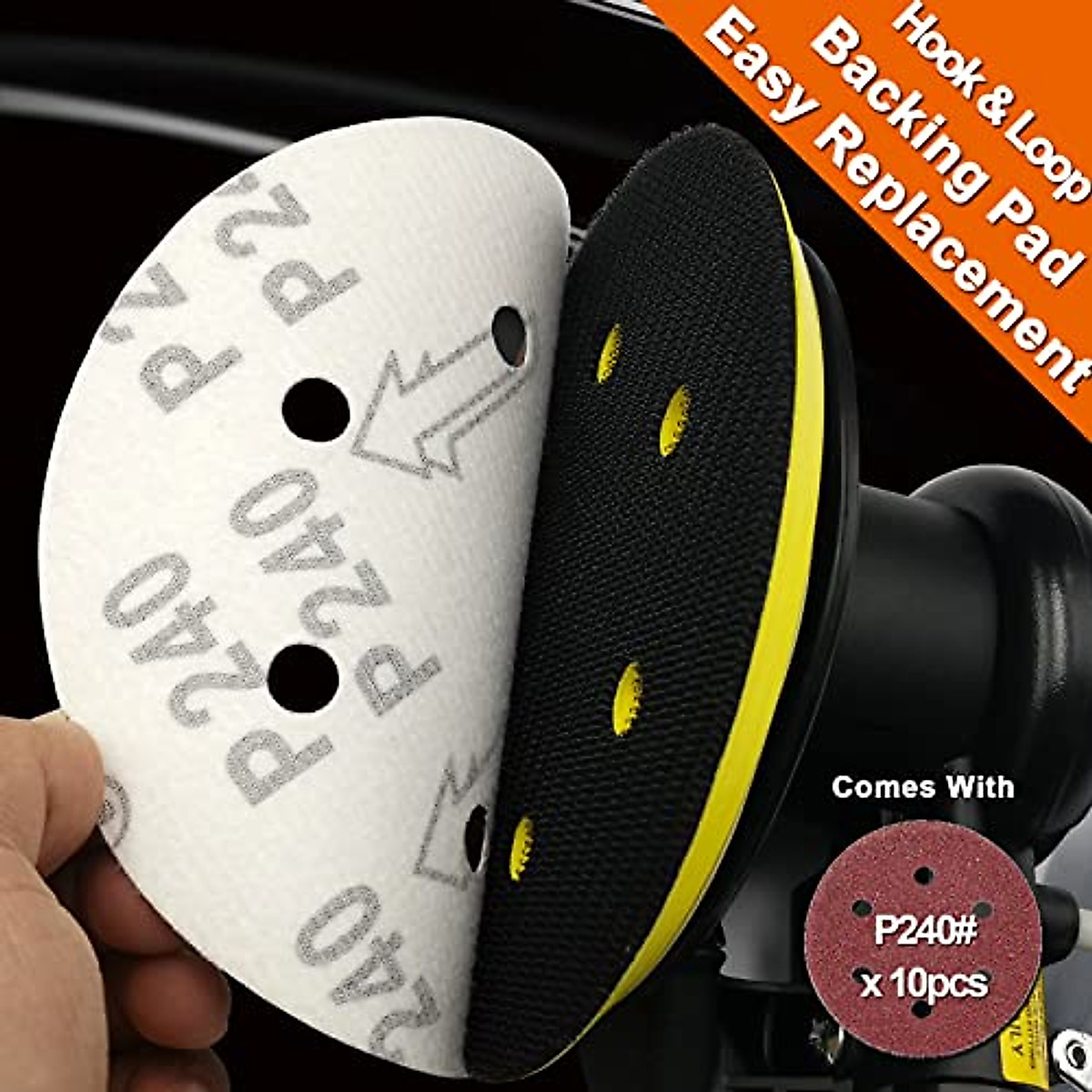 MOMODA Professional Air Random Orbital Sander, 6 inch Dual Action Pneumatic Sander Suitable for Heavy Duty and Connect to Vacuum Cleaner