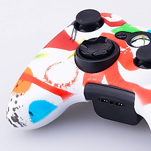 9CDeer 1 Piece of Silicone Water Transfer Protective Sleeve Case Cover Skin + 8 Thumb Grips Analog Caps for Xbox 360 Controller, Leaves Red
