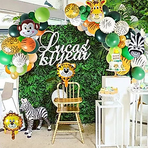 Safari Birthday Decorations, 58PC Wild Jungle Theme Party Supply Animal Balloon Garland Kit Baby Shower Decor for Boy with Monkey Tiger Lion Zebra Reusable Balloon Happy Birthday Banner Tablecloth