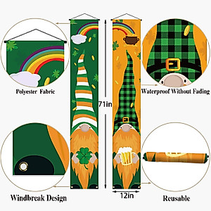 Rainlemon St. Patrick's Day Gnome Porch Banner, Green Buffalo Check Plaid, Shamrocks Front Door Sign Decoration