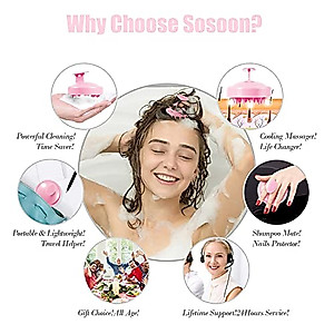 Scalp Massager, Shampoo Brush Hair Scrub Brush for Wet and Dry Hair, Soft Silicone Bristles Head Massager Clean Hair, Reduce Dandruff, Massage Scalp, Promote Hair Growth, Pink