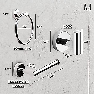 MARMOLUX ACC Chrome Bathroom Hardware Set 3 Piece-Robe Hook, Hand Towel Holder and Toilet Paper Holder, Wall Mounted Bathroom Fixtures, Towel Rack Towel Hanger SUS 304 Stainless Steel, Polished Chrome