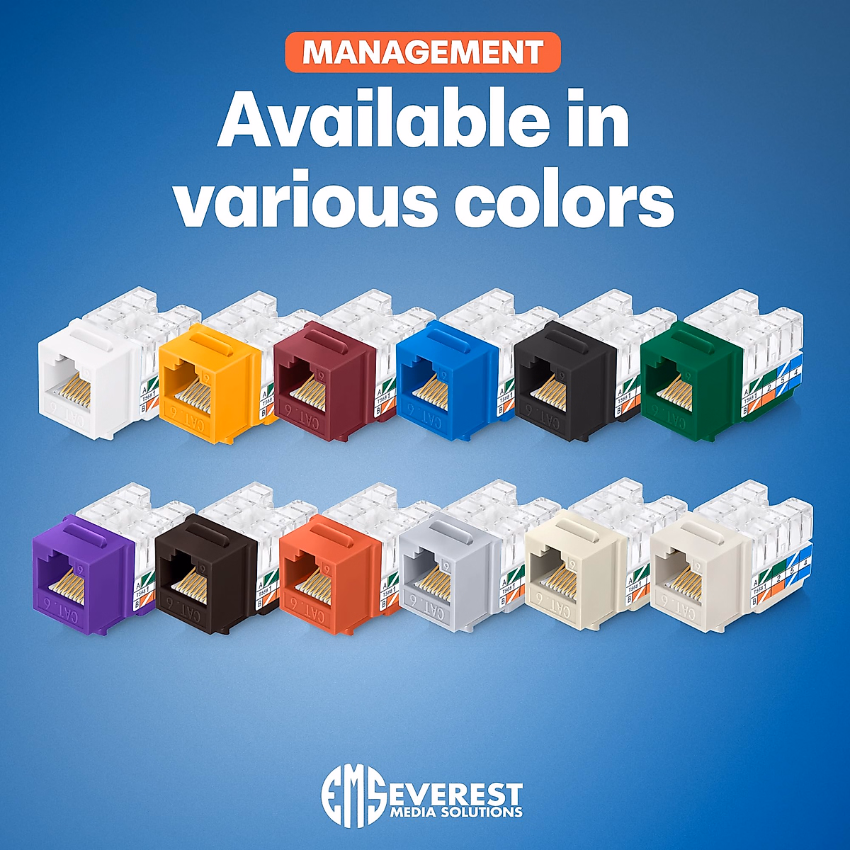 Everest 90° Angled RJ45 Cat6 Keystone Jacks 50-Pack in White - Slim Profile Female RJ45 Connectors - Cat 6 Keystone Jack - Compatible with 90° Angled Speed Termination Tool - easyJACK (B094WB91H3)