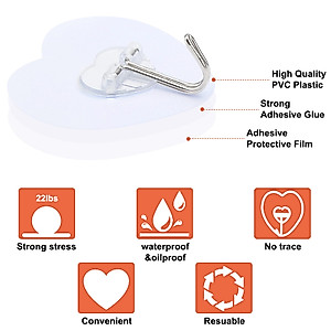 Adove Adhesive Hooks for Hanging, 24 Pack Heavy Duty Wall Hooks, Towel Coat Hooks Waterproof, Transparent Self Adhesive Sticky Hook for Kitchen Keys Glass Door,No Nail Utility Ceiling Hooks