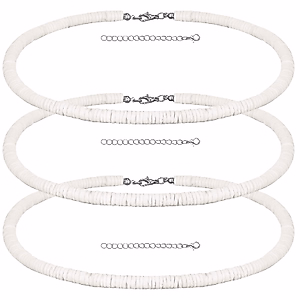 WILLBOND 3 Pcs Puka Shell Necklace Men Women White Surfer Necklace Seashell Necklace Shell Beaded Choker with Extension Chain (16 Inch)