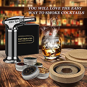 Cocktail Smoker Kit With Torch, Bourbon Smoker Kit Include Four Flavors Wood Chips,Drink Smoker, Whiskey Smoker Gifts For Men, Dad, Husband (Without Butane)