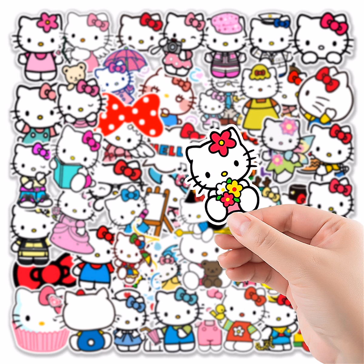 Fcelery Hello Kitty Stickers 50 PCS White Theme Kawaii Cat Stickers Cute Cartoon Characters Sticker for Kids Teens Adults Waterproof Vinyl Decals for Water Bottle Laptop Luggage
