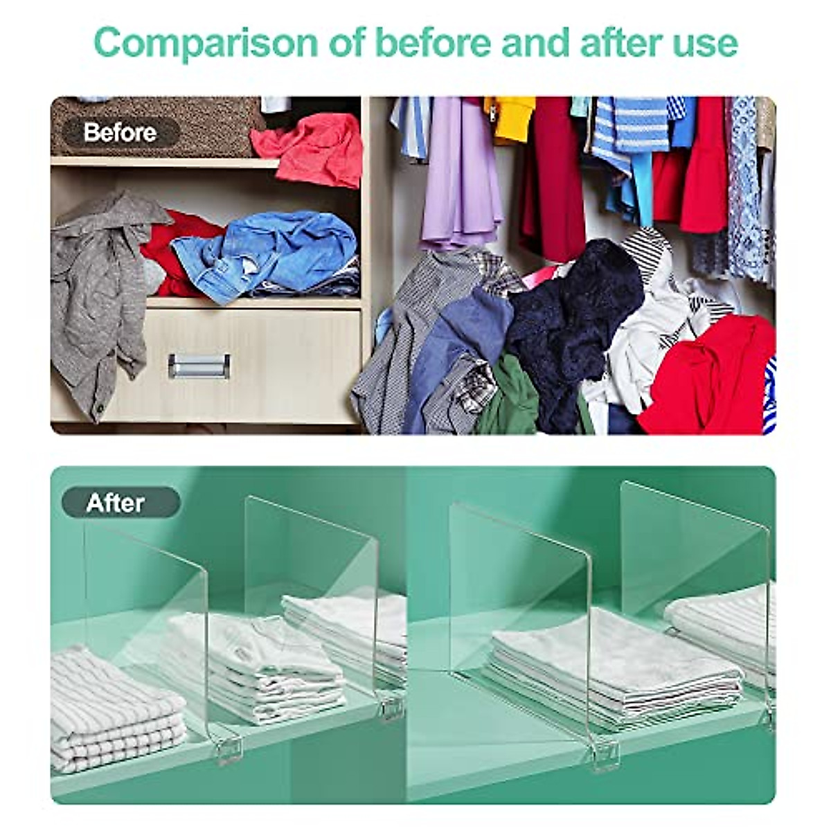 kingdalux 4Pack Acrylic Shelf Dividers for Closets Organization, Clear Shelve Divider for Purses Organizer and Clothes Storage Separators Shelves, for Bedroom,Kitchen, Cabinets, Bathroom, Office