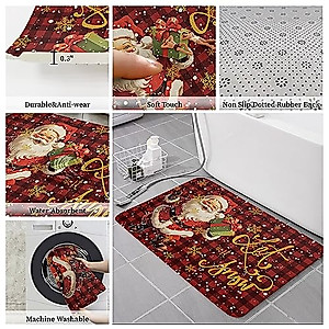 Christmas Santa Claus 1 Piece Water Absorbent Door Mat Anti-Skid Memory Foam Cushioned Rug Comfort Standing Floor Mat for Office Home Bathroom Kitchen 16x24 Inch Snowflakes Red Buffalo Plaid