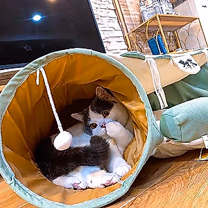 Kimruule Cat Tunnels for Indoor Cats, 2-in-1 Cat Tunnel Bed with Cat Toys Collapsible Cat Tunnel Tubes Toys with Removable Mat for Cats Kittens Ferret Rabbits Bunnies (Green)