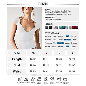 TiulZial Women's Sexy Backless Crop Tank Tops Deep V Neck Short Sleeve T-Shirts Slim Fit Y2K Tops Open Back Cami Tops White,S