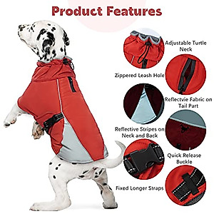 BRKURLEG Dog Jacket Winter Coat,Turtleneck Reflective Dog Cold Weather Coat with Fleece Lining,Waterproof Warm Padded Doggy Waistcoat,Adjustable Neck Chest Girth Dog Windbreaker Vest for All Breeds