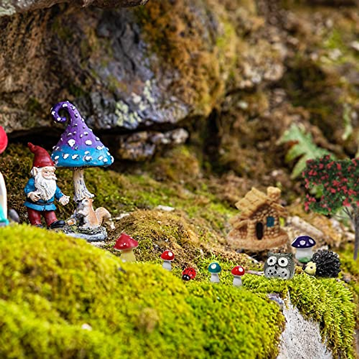 Canlierr 58 Pieces Miniature Fairy Garden Accessories Outdoor DIY Micro Landscape Ornaments Include Mixed Model Trees, Faux Green Moss, Mini House Animal Yard Figurines for Dollhouse Craft