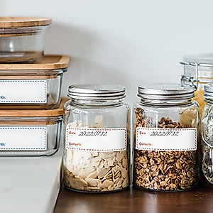 250Pcs 2 Rolls Self-Adhesive Removable Freezer Labels Food Date Labels Roll 1 x 3 Inch Waterproof Oil-Resistant Kitchen Refrigerator Labels, Easy to Write and Clean, 2 Color (Red,Blue)