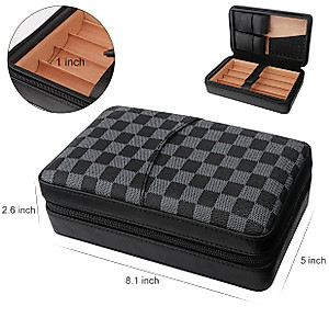 TISFA Cigar Humidor, Cedar Wood Travel Portable Leather Cigar Case, Removable Cedar Tray for 4 Cigars (Checkerboard Lattice)