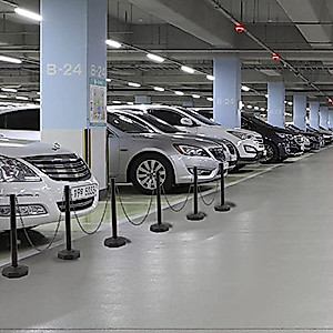 HABUTWAY 6Pcs Traffic Delineator Post Cone with 5.5FT Chain, Chain Safety Barriers Outdoor and Indoor Crowd Control Barricade (Black)